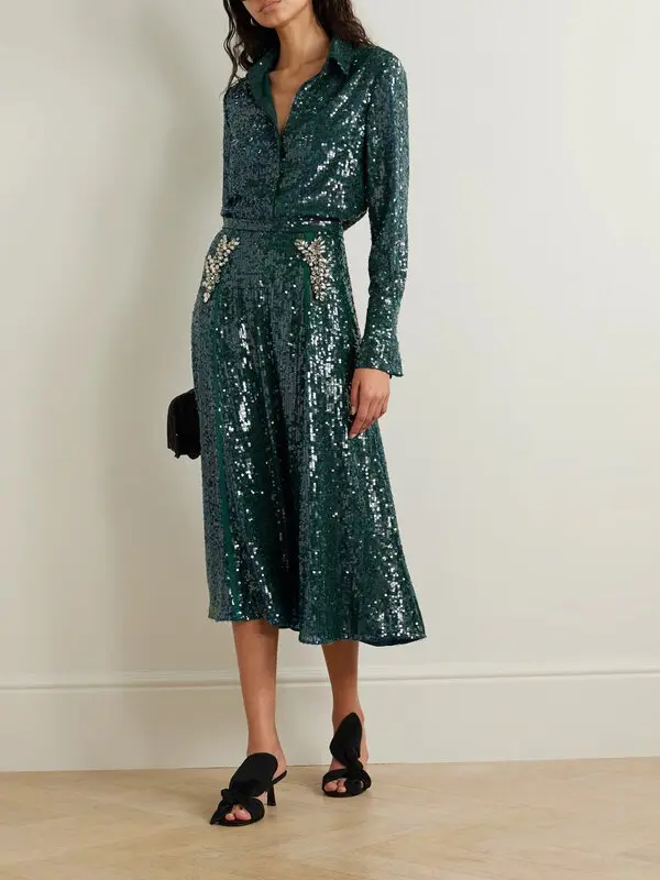 Erdem Embellished Sequined Chiffon Midi Skirt