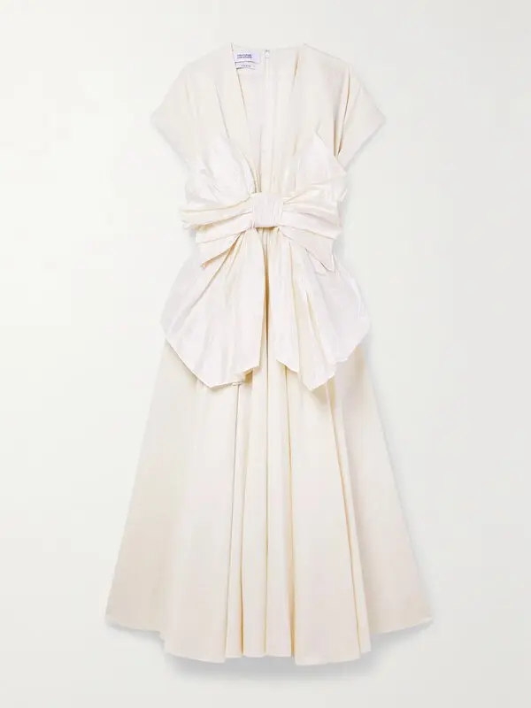 Christopher John Rogers Bow-detailed Cotton And Silk-blend Twill Midi Dress - White