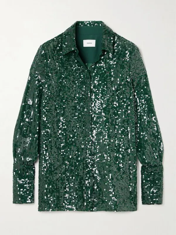 Erdem Sequined Chiffon Shirt - Green