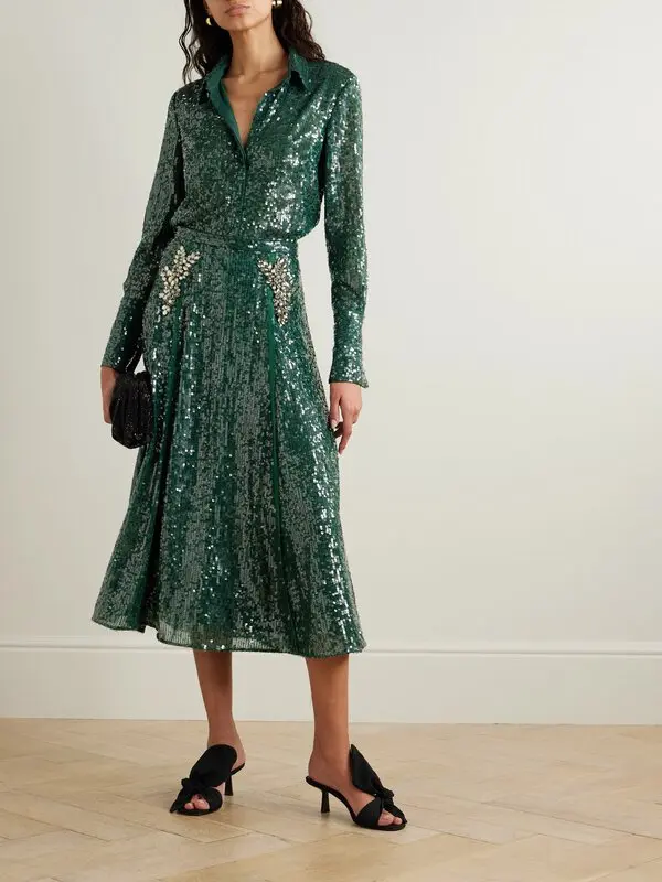 Erdem Sequined Chiffon Shirt - Green