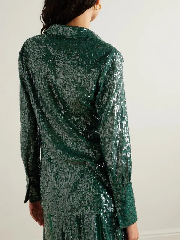 Erdem Sequined Chiffon Shirt - Green