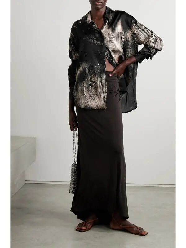 LOUISA BALLOU Oversized Printed Stretch-silk Shirt