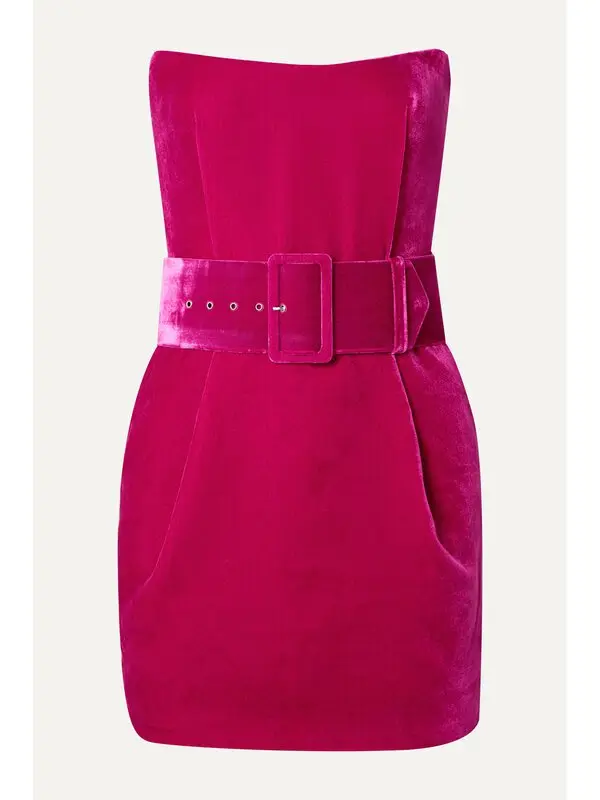 RASARIO Strapless Belted Velvet Mini Dress - Purple