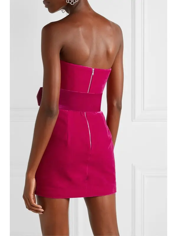 RASARIO Strapless Belted Velvet Mini Dress