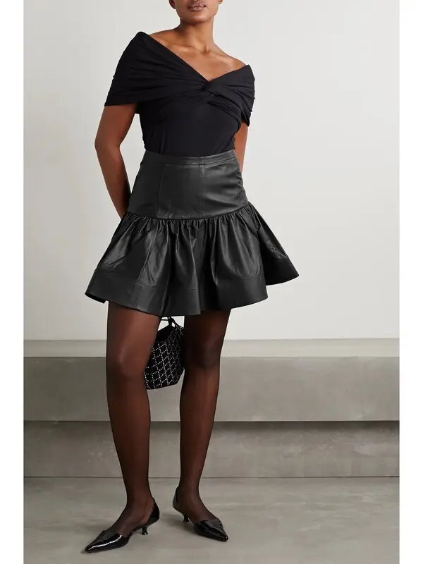 JASON WU Ruffled Tiered Leather Mini Skirt