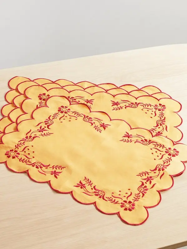 ANGELA WICKSTEAD Set Of Four Embroidered Linen Placemats - Yellow