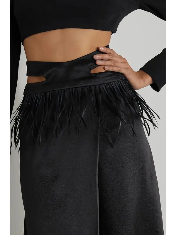 MAXIMILIAN Tasseled Hammered Silk-satin Skirt