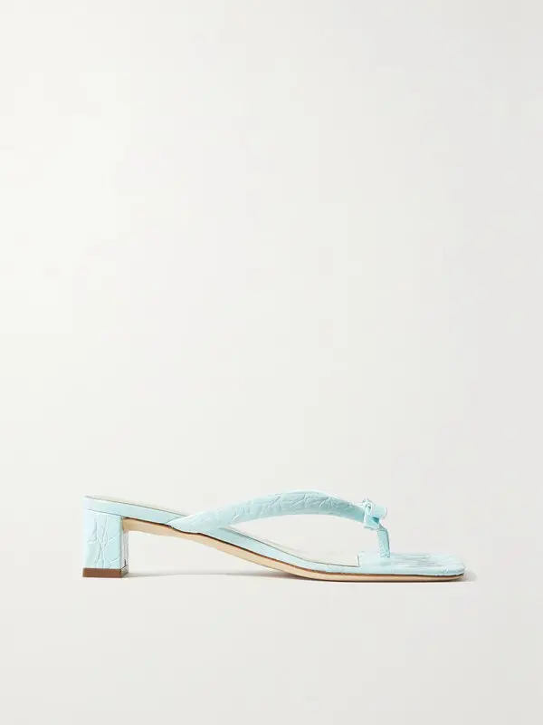 By Far Bibi Bow-embellished Croc-effect Leather Sandals