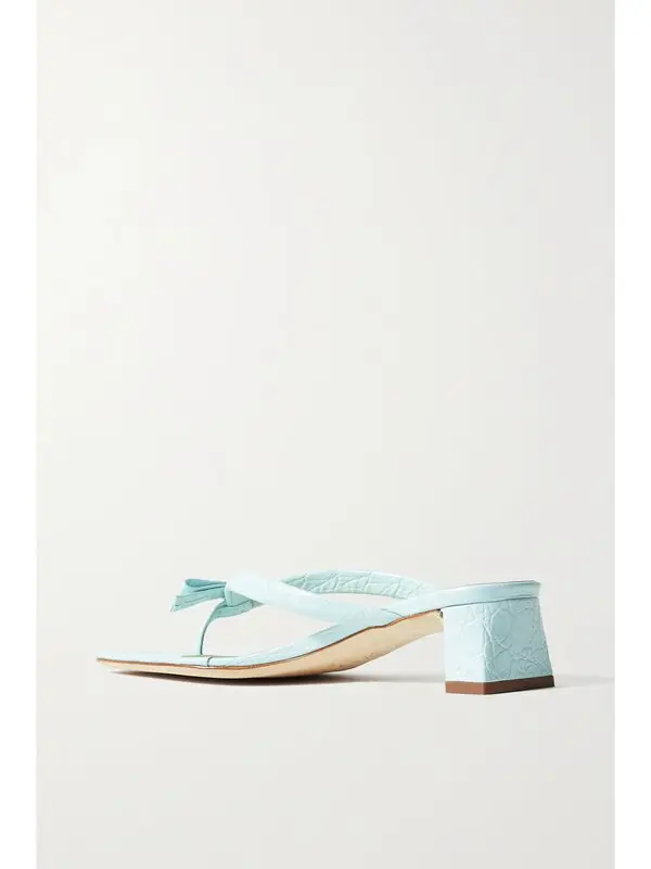 By Far Bibi Bow-embellished Croc-effect Leather Sandals