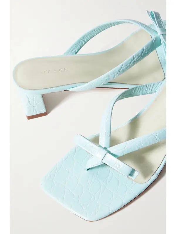 By Far Bibi Bow-embellished Croc-effect Leather Sandals
