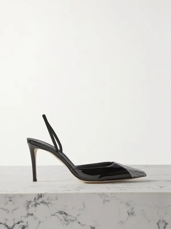 GIUSEPPE ZANOTTI Crystal-embellished Patent-leather Slingback Pumps