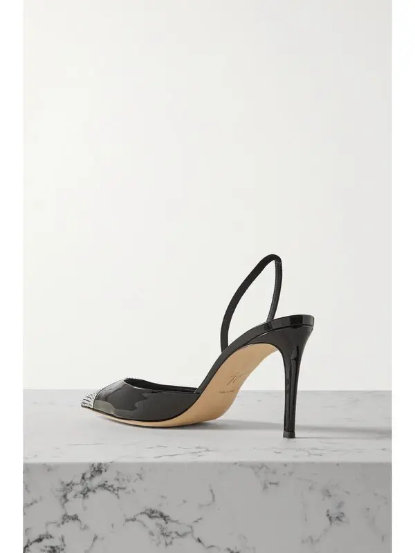 GIUSEPPE ZANOTTI Crystal-embellished Patent-leather Slingback Pumps