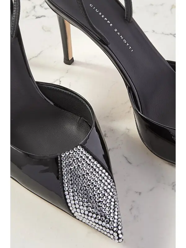 GIUSEPPE ZANOTTI Crystal-embellished Patent-leather Slingback Pumps