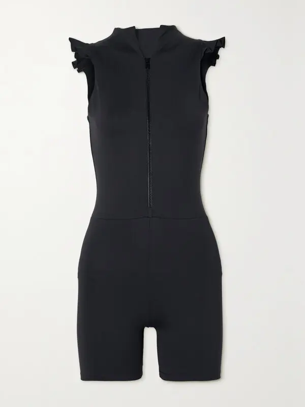 PORT DE BRAS Biker Ruffled Stretch-jersey Playsuit