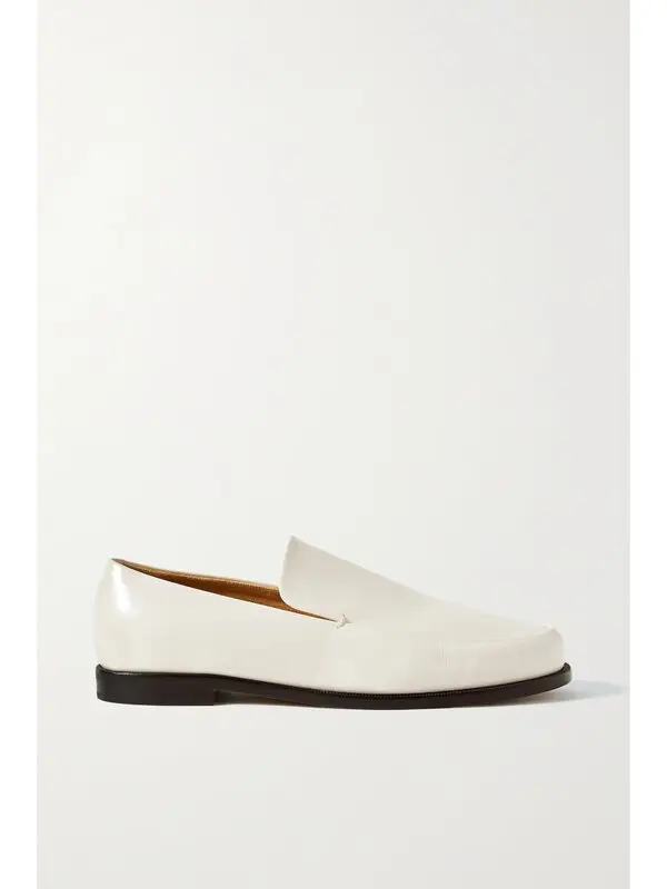 Khaite Alessio Glossed-leather Loafers - Neutrals