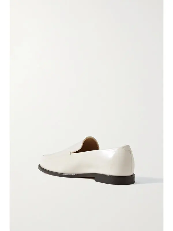 Khaite Alessio Glossed-leather Loafers - Neutrals