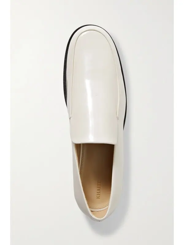 Khaite Alessio Glossed-leather Loafers - Neutrals