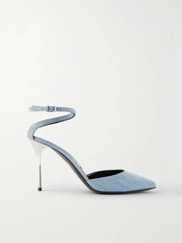SERGIO ROSSI Area Crystal-embellished Denim Pumps