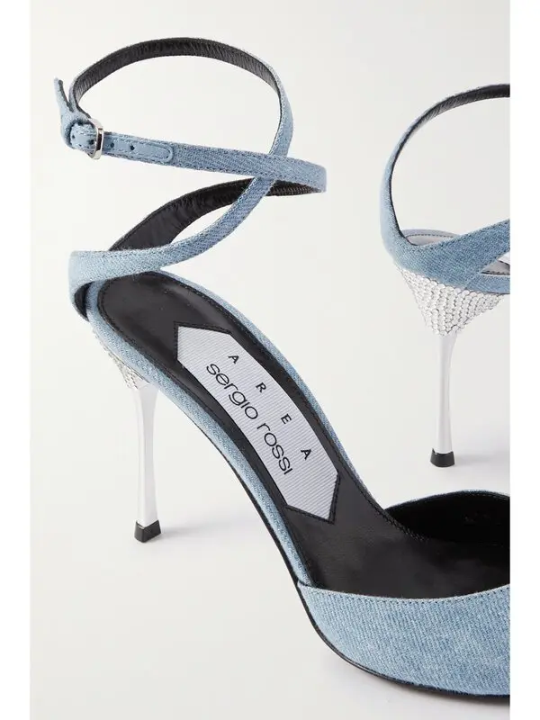 SERGIO ROSSI Area Crystal-embellished Denim Pumps