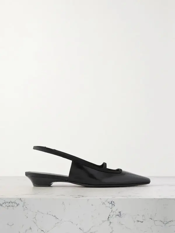 NEOUS Sabik Grosgrain-trimmed Glossed-leather Slingback Pumps