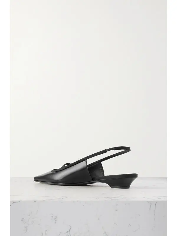 NEOUS Sabik Grosgrain-trimmed Glossed-leather Slingback Pumps
