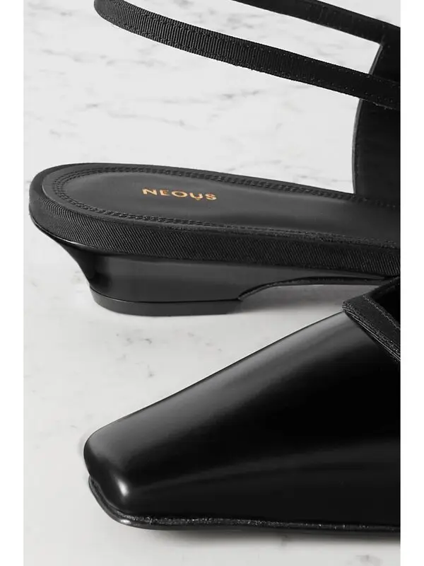 NEOUS Sabik Grosgrain-trimmed Glossed-leather Slingback Pumps