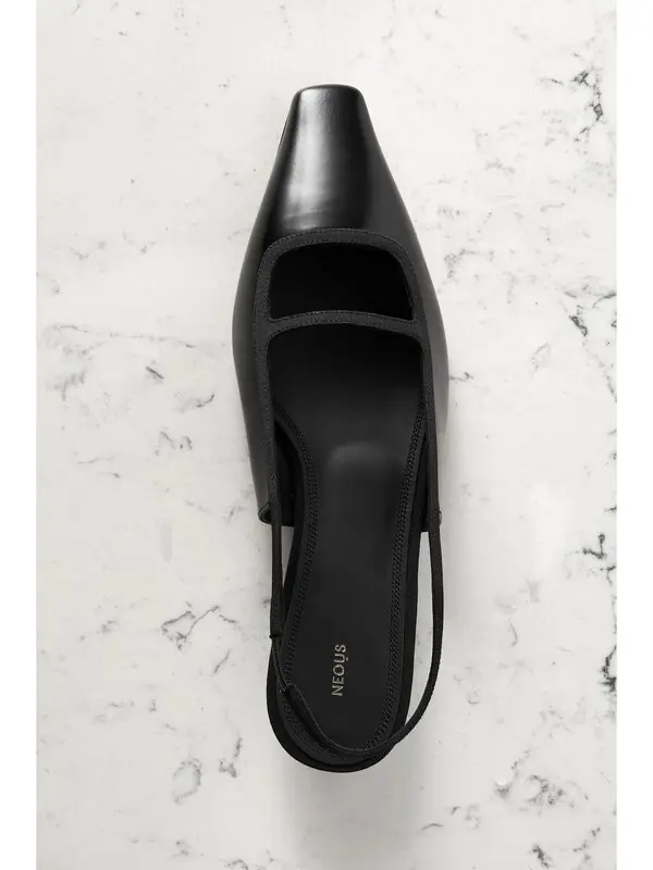 NEOUS Sabik Grosgrain-trimmed Glossed-leather Slingback Pumps