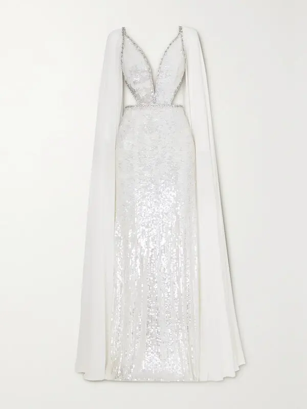 Jenny Packham Cape-effect Embellished Gown - White