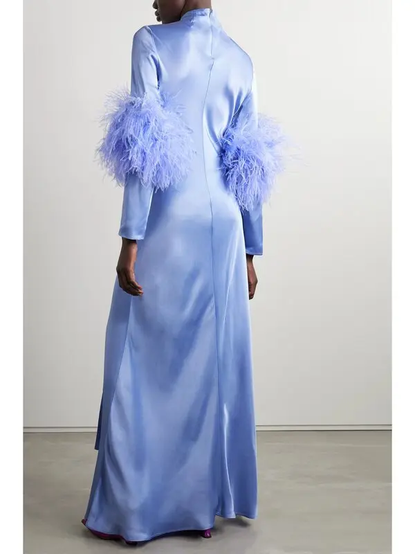 Lapointe Feather-trimmed Ruched Satin Gown