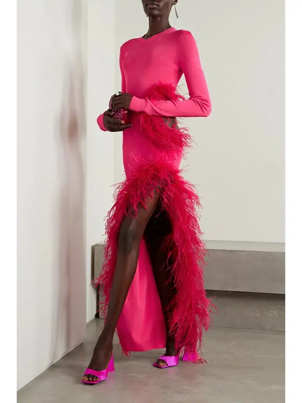 Lapointe Cutout Feather-trimmed Maxi Dress