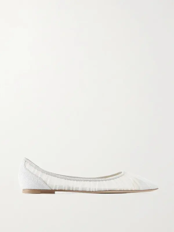 JIMMY CHOO Love Glittered Flats - Neutrals