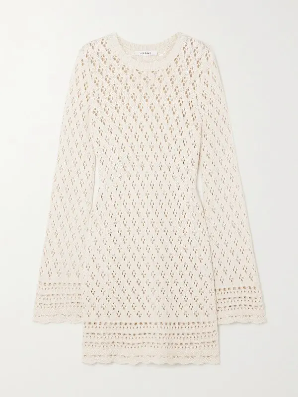 FRAME Net Sustain Crocheted Organic Cotton And Silk-blend Mini Dress - Neutrals