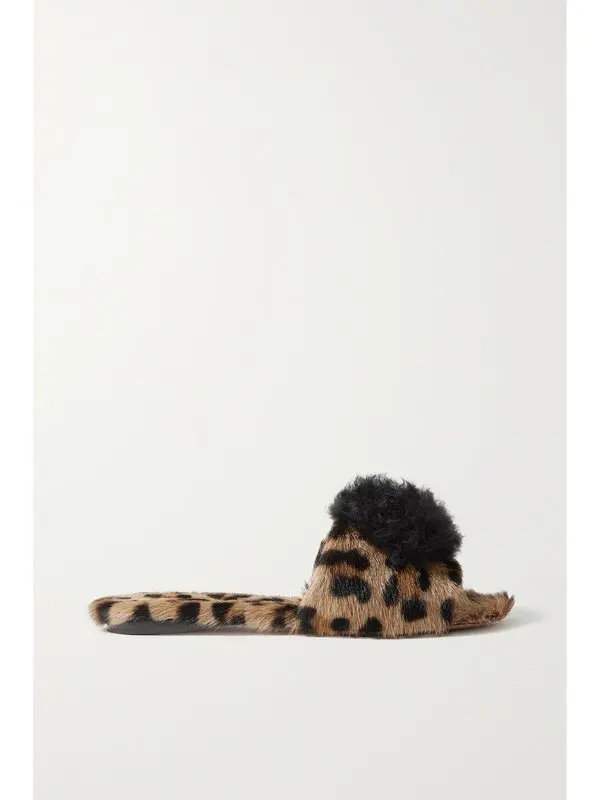 AQUAZZURA Foxy Leopard-print Goat Hair Slides With Pompom - Animal Print