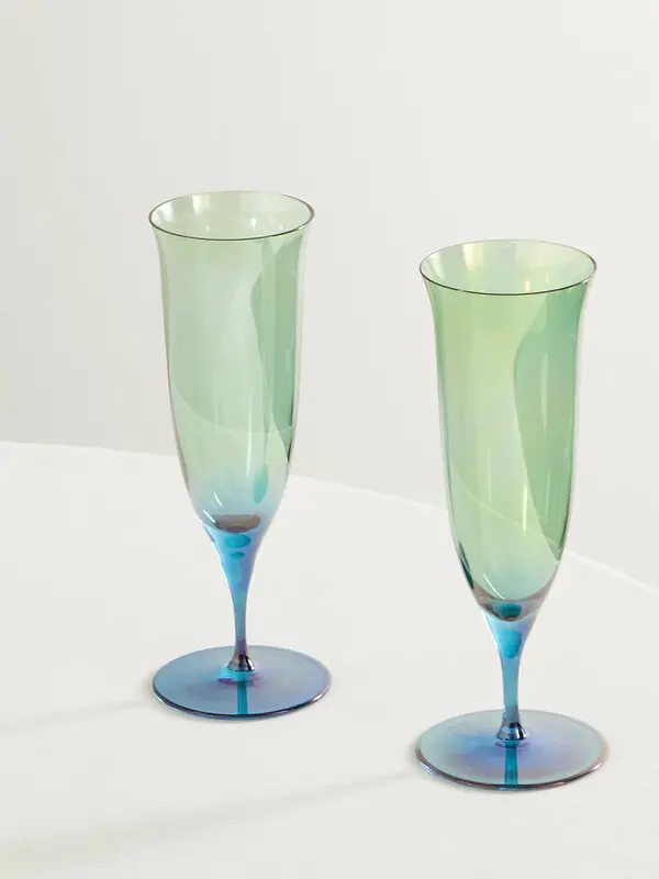 Luisa Beccaria Set Of Two Degradé Glass Champagne Flutes - Green
