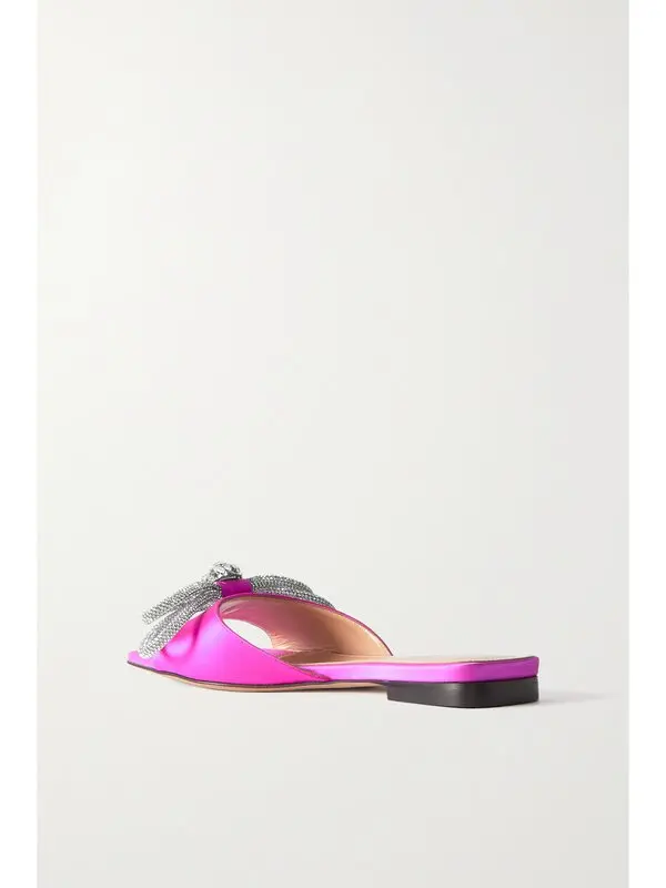 Mach & Mach Double Bow Crystal-embellished Satin Slides