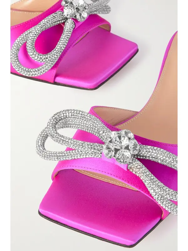 Mach & Mach Double Bow Crystal-embellished Satin Slides
