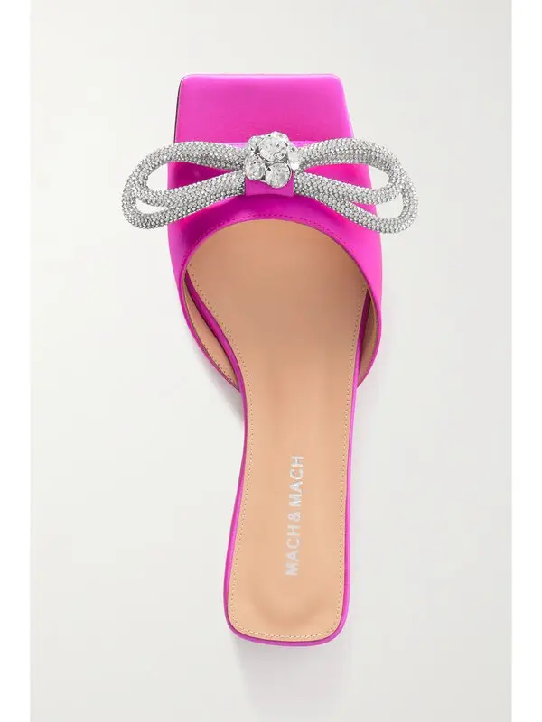 Mach & Mach Double Bow Crystal-embellished Satin Slides