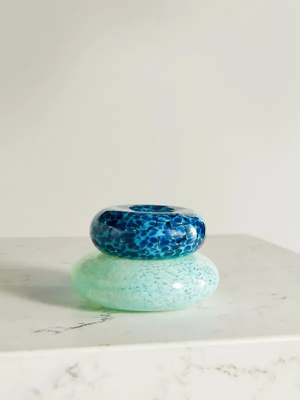 Vanderohe Curio Net Sustain Pebble Stack Set Of Two Glass Dishes - Blue