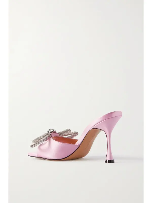 Mach & Mach Double Bow Crystal-embellished Satin Mules