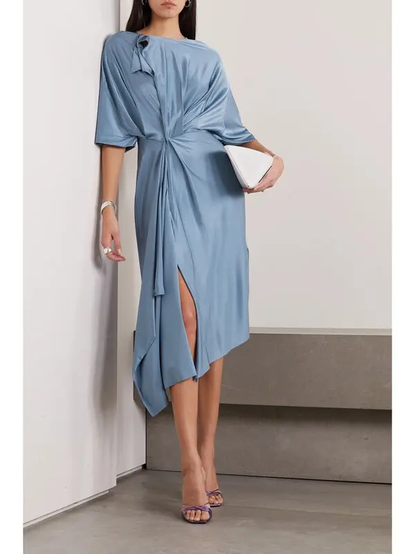 Victoria Beckham Asymmetric Draped Cutout Metallic Stretch-jersey Midi Dress