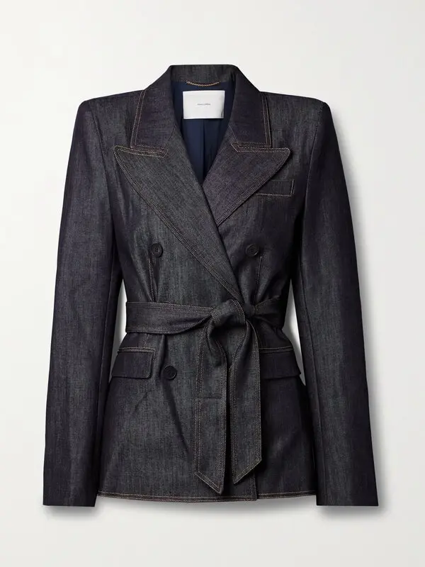 Adam Lippes Belted Double-breasted Denim Jacket