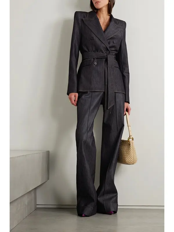 Adam Lippes Belted Double-breasted Denim Jacket