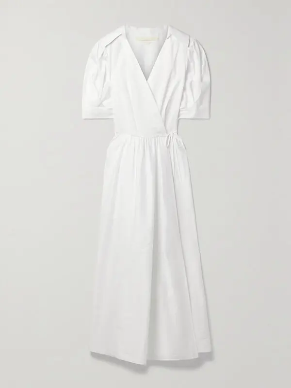 JASON WU Gathered Cotton-sateen Midi Wrap Dress - White