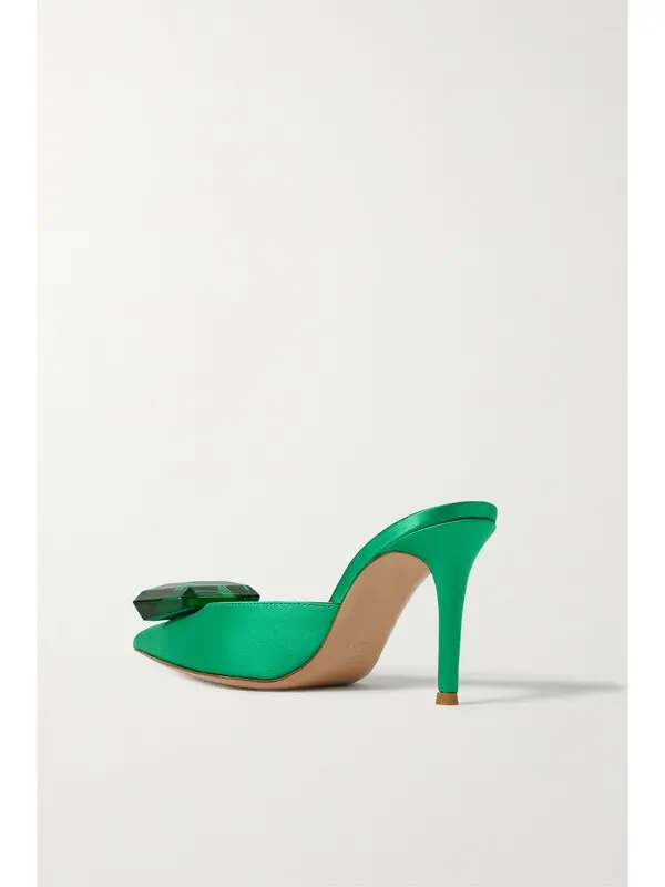 GIANVITO ROSSI 85 Crystal-embellished Satin Mules