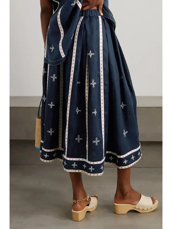 Vita Kin Gera Embroidered Linen Midi Skirt