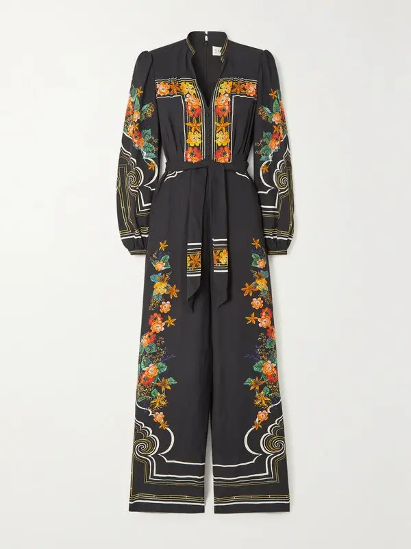 Saloni Bryce Printed Crepe Jumpsuit - Black