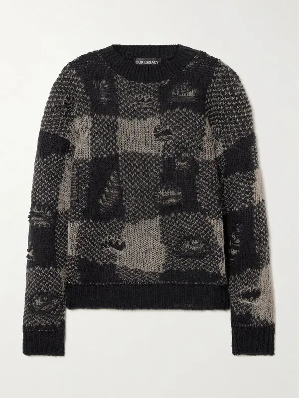 Our Legacy Sonar Distressed Checked Knitted Sweater