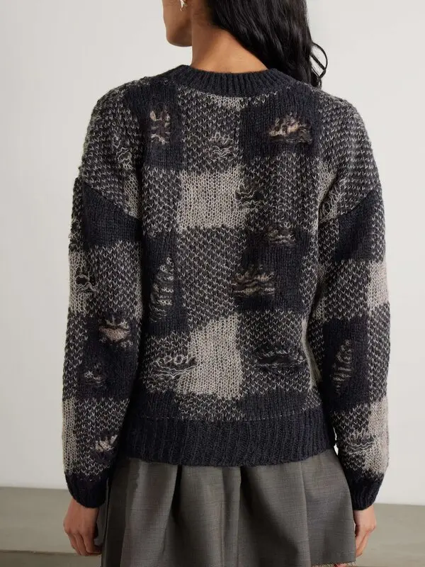 Our Legacy Sonar Distressed Checked Knitted Sweater