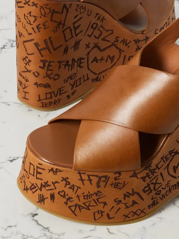 Chloé Maxime Leather Platform Wedge Sandals