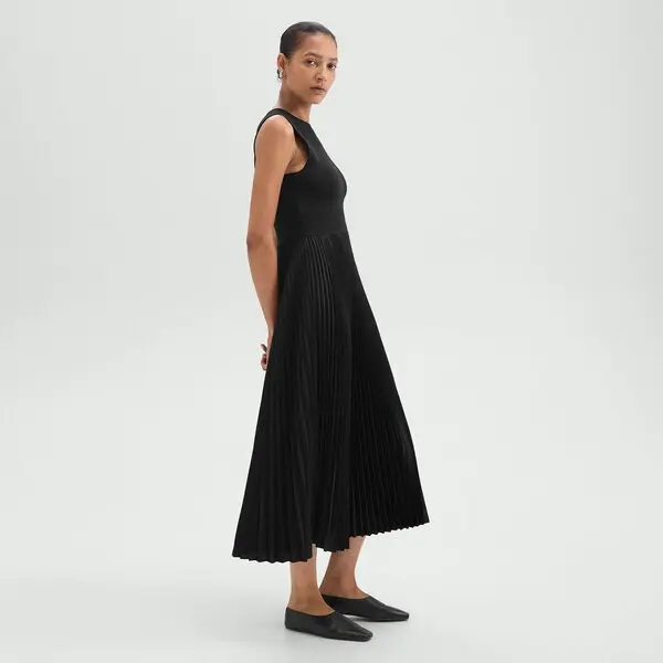 Theory Pleated Combo Dress - Black